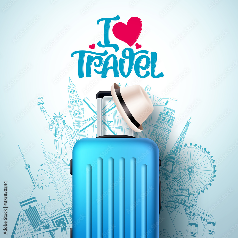I love travel vector banner design. I love travel text and world famous ...
