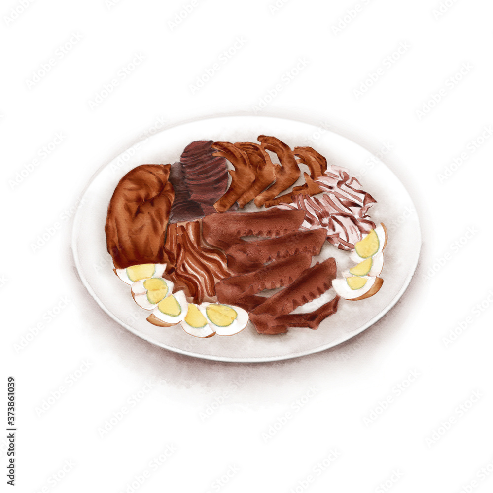 Watercolor Illustration of Chinese Cuisine - Braised food cold dish ...