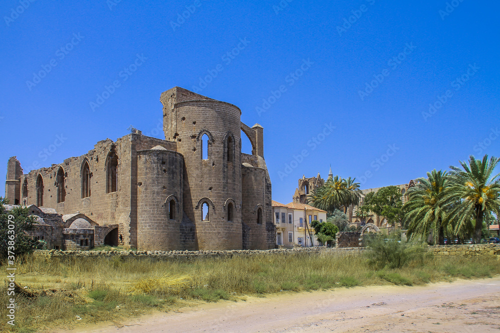 Panoramic view of the ruins of the Greek Church of St. George and the ...