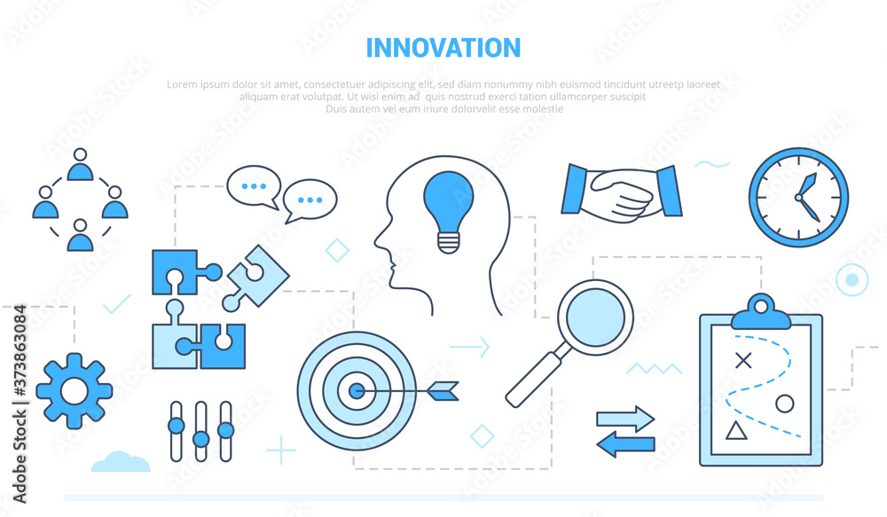 innovation concept with team brainstorming idea invention campaign for ...