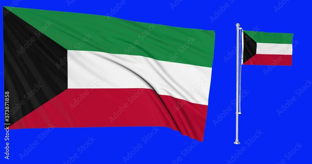 Green screen hiper realistic of Kuwait two flags waving in the wind ...