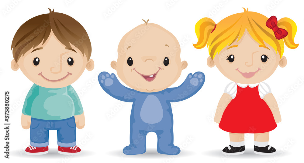 Cute cartoon of three children - brother, sister and baby. Vector ...