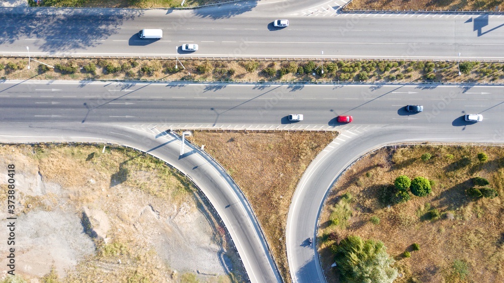 Aerial view of two lane bridge driveway. There is an inner ring road at ...