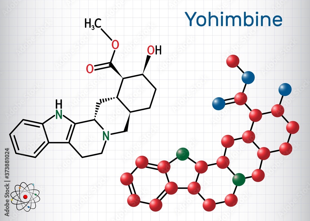 Yohimbine, yohimbe , quebrachine molecule. It is aphrodisiac, plant ...