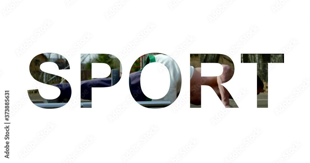 The word sport on a white background. Transparent text male athlete to ...