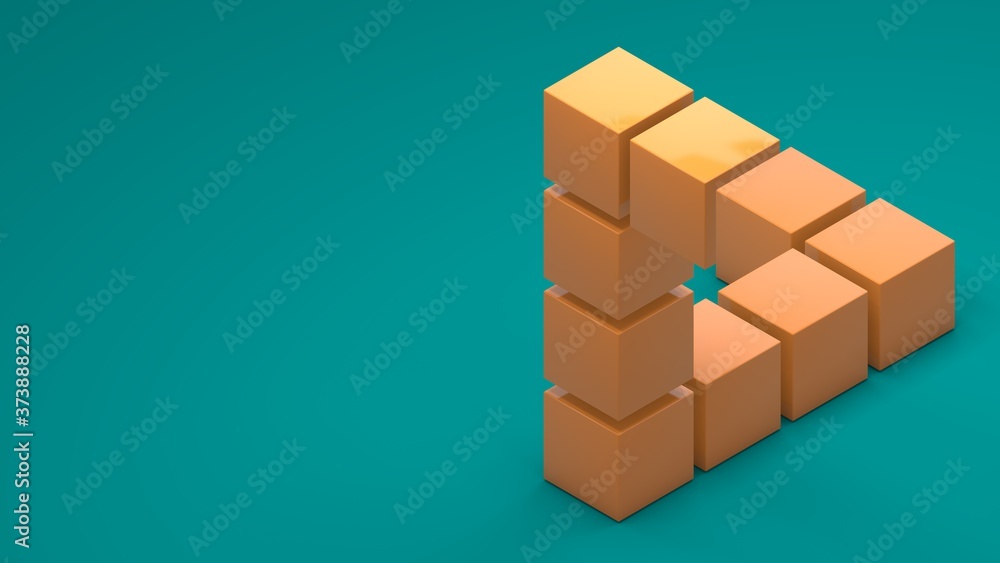 3D rendering of an impossible triangle of their cubes. A puzzle ...
