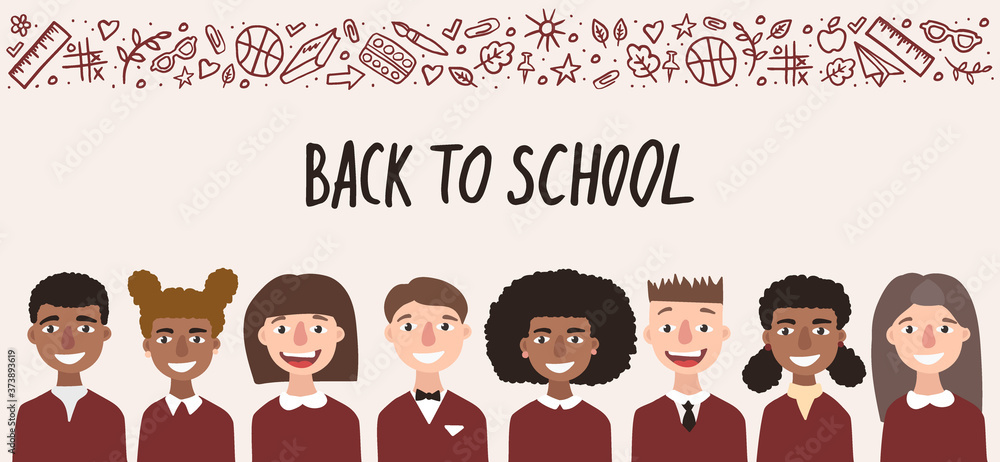 Back to school template. multinational group of smiling children ...