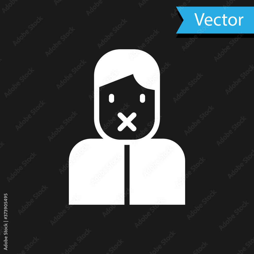 White Censor and freedom of speech concept icon isolated on black ...