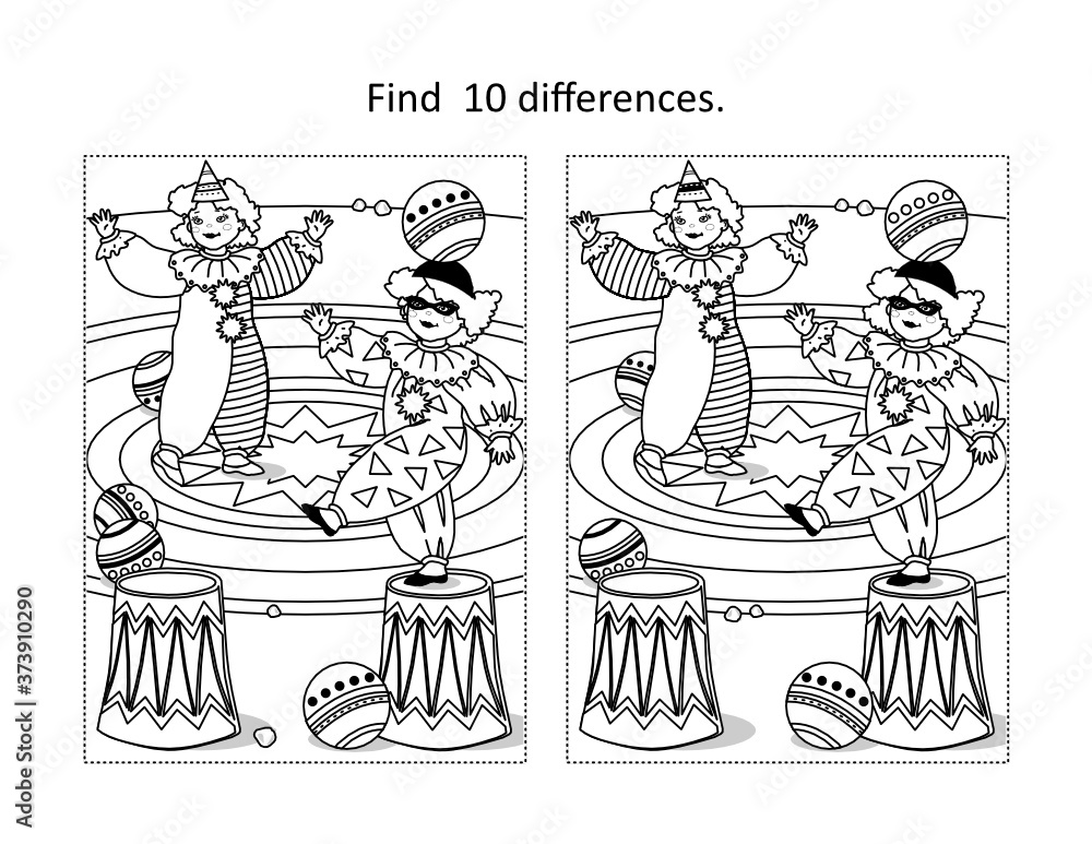 Find 10 differences visual puzzle and coloring page with two little ...