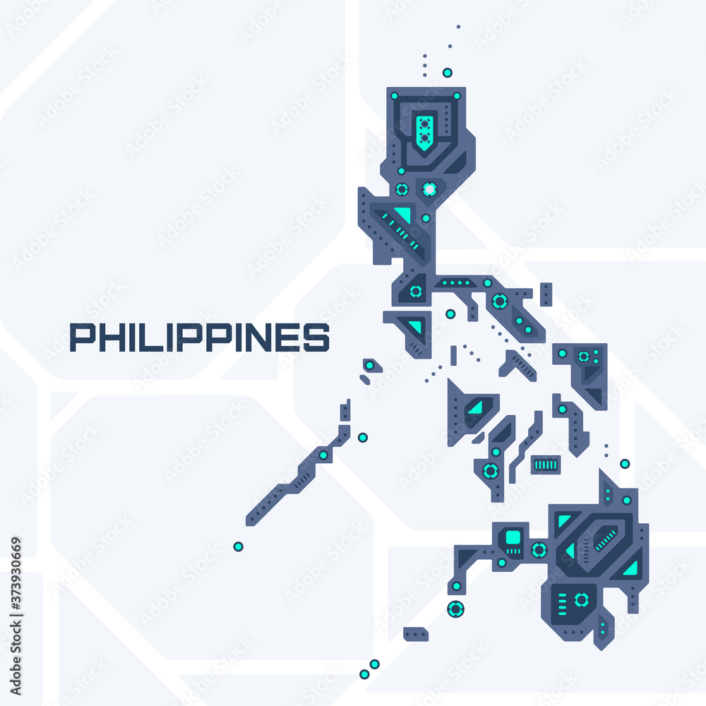 Abstract futuristic map of Philippines. Mechanical circuit of the ...