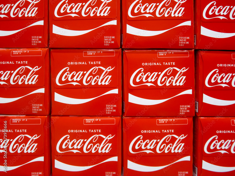 ATLANTA, GEORGIA - JULY 07, 2020 : Coca-Cola 12 pack case display at ...