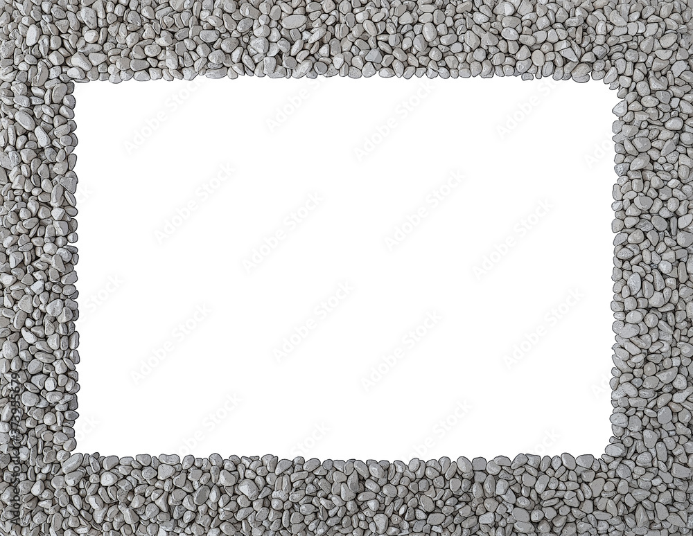Grey stones,smooth pebbles,piles of rocks outlined with black,as frame ...