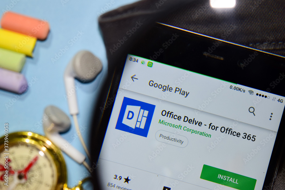 Office Delve - for Office 365 dev app with magnifying on Smartphone ...