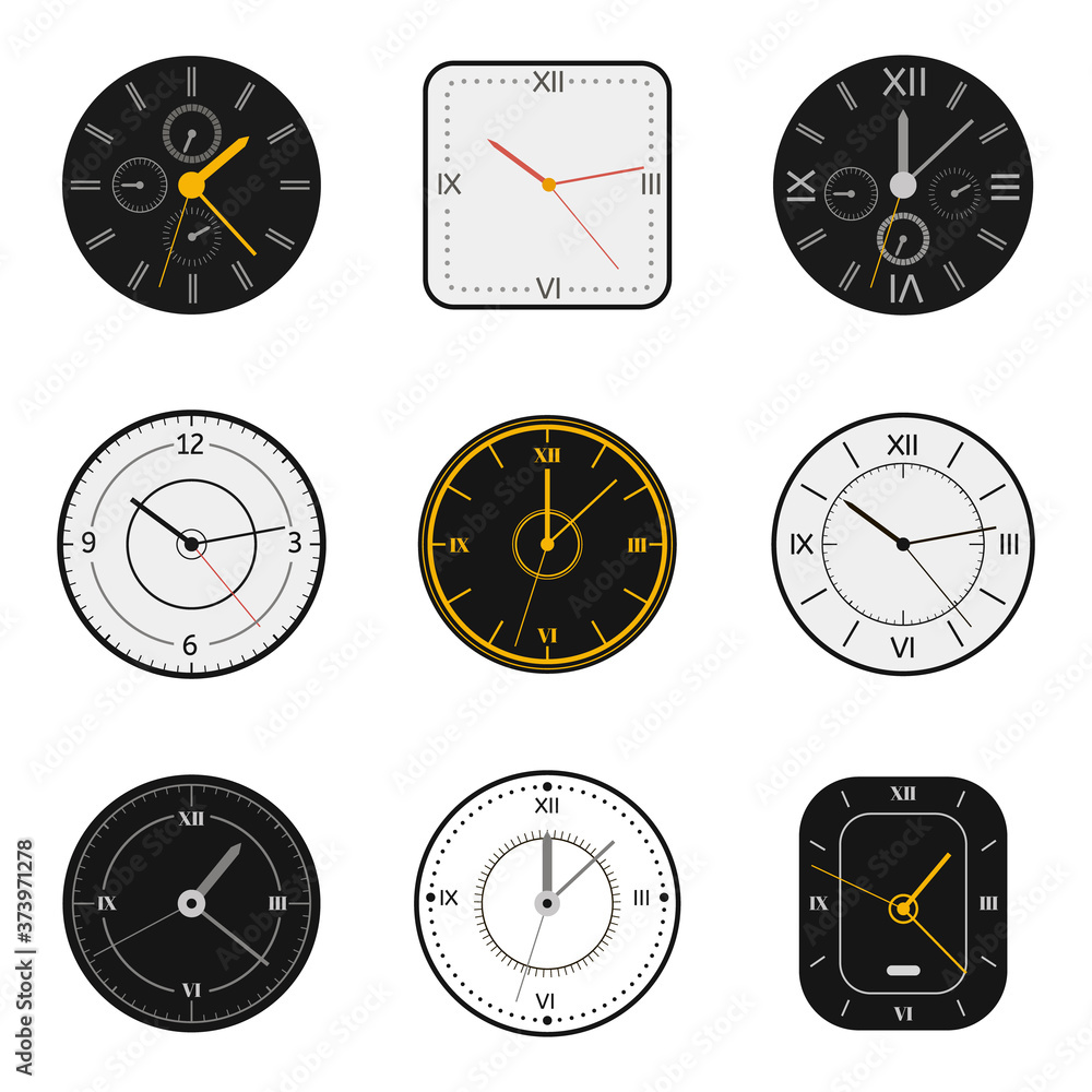 Modern watch face. Clock round scale faces, modern 12 hours round clock ...