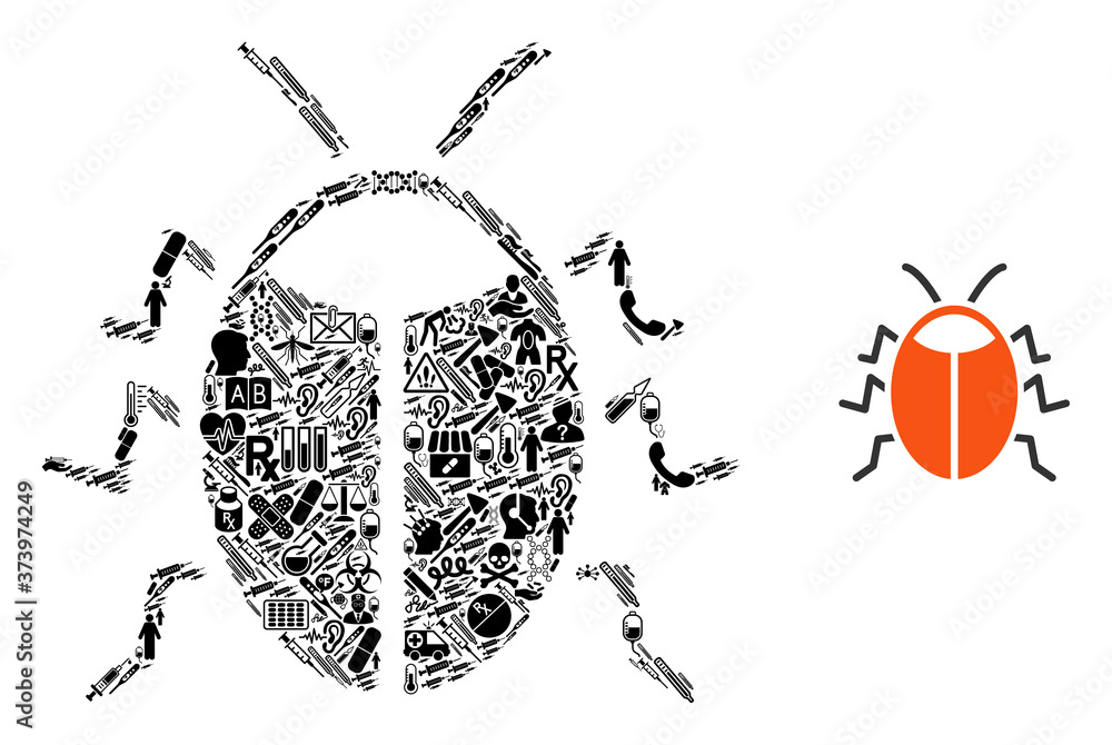 Mosaic bug from healthcare items and basic icon. Mosaic vector bug is ...