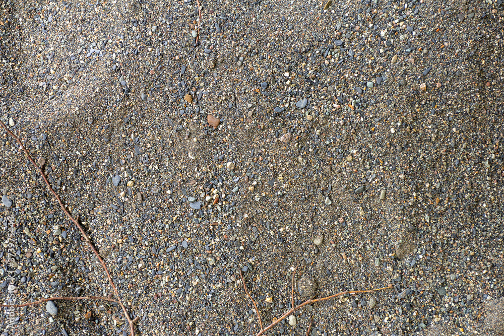 River sand, a natural material that covers the bottom on the river Bank ...