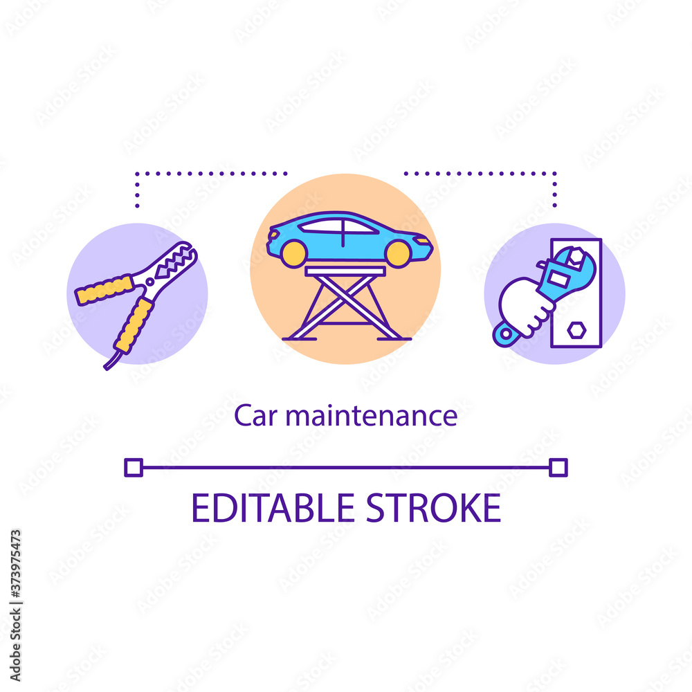 Car maintenance concept icon. Routine automobile repairs idea thin line ...
