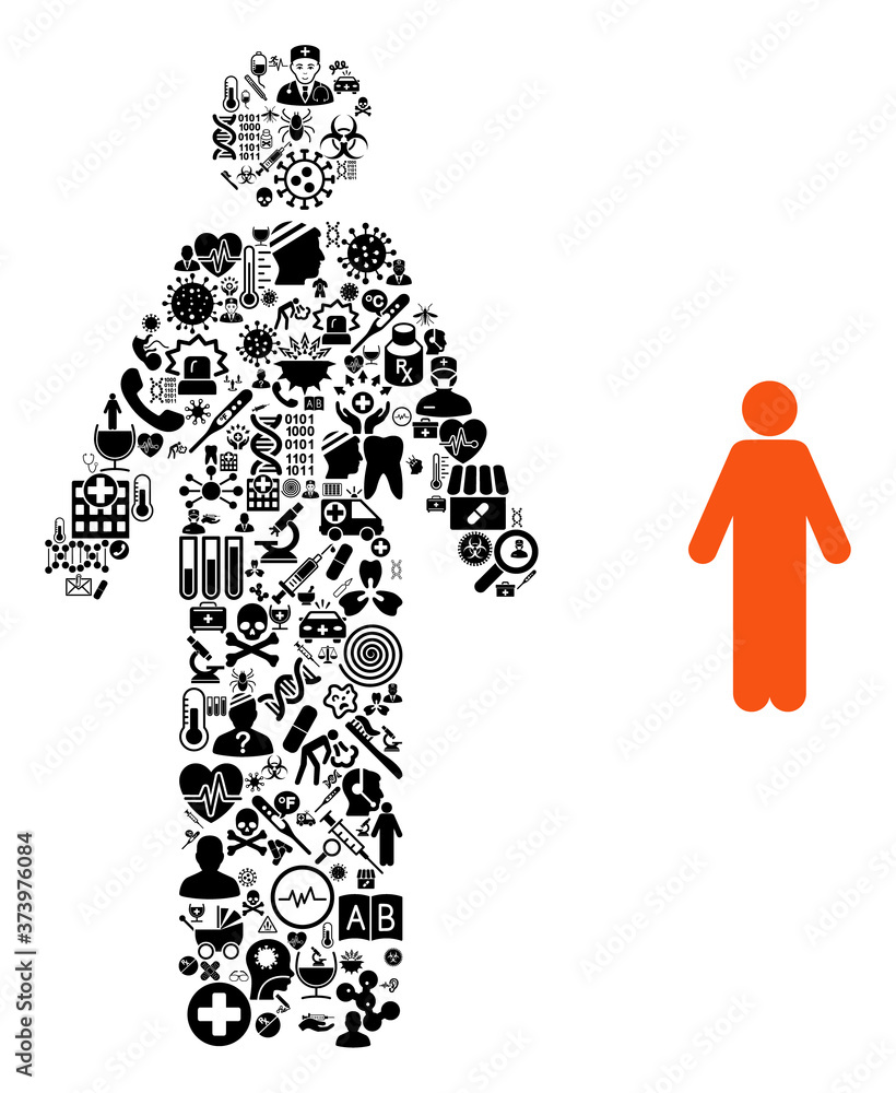 Mosaic man with health icons and basic icon. Mosaic vector man is ...