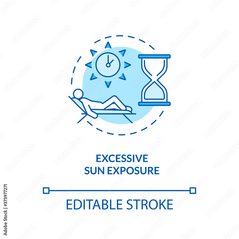 Excessive sun exposure concept icon. Tanning and sunbathing danger ...