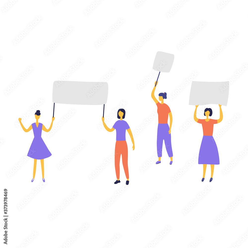 Protesting girls with a placard. Feminist strike. Women riot for ...