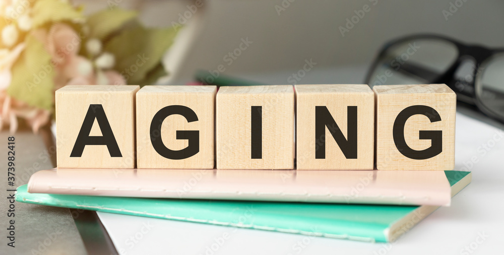 Ageing - word from wooden blocks with letters, growing old senescence ...