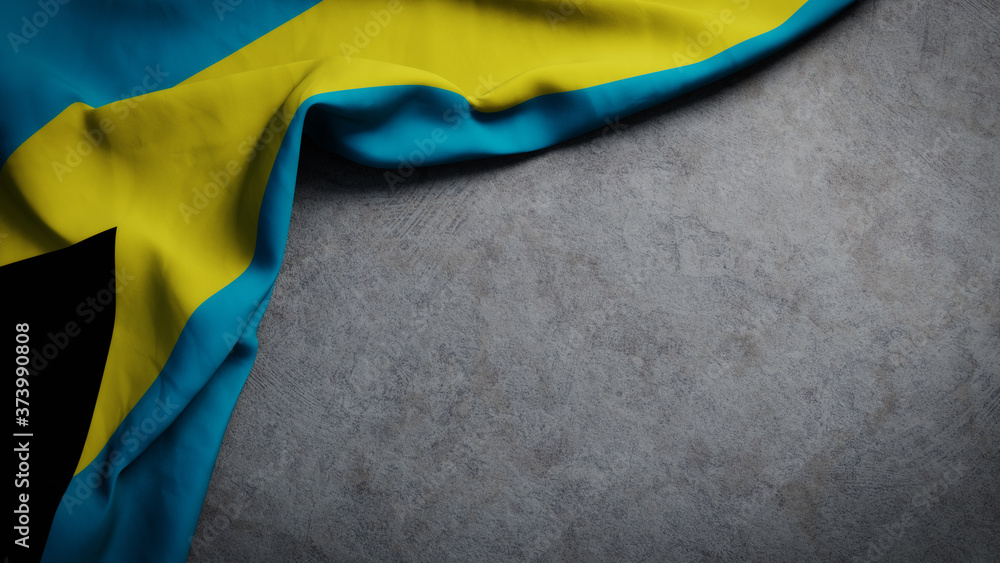 Flag of the Bahamas on concrete backdrop. Bahamian flag background with ...