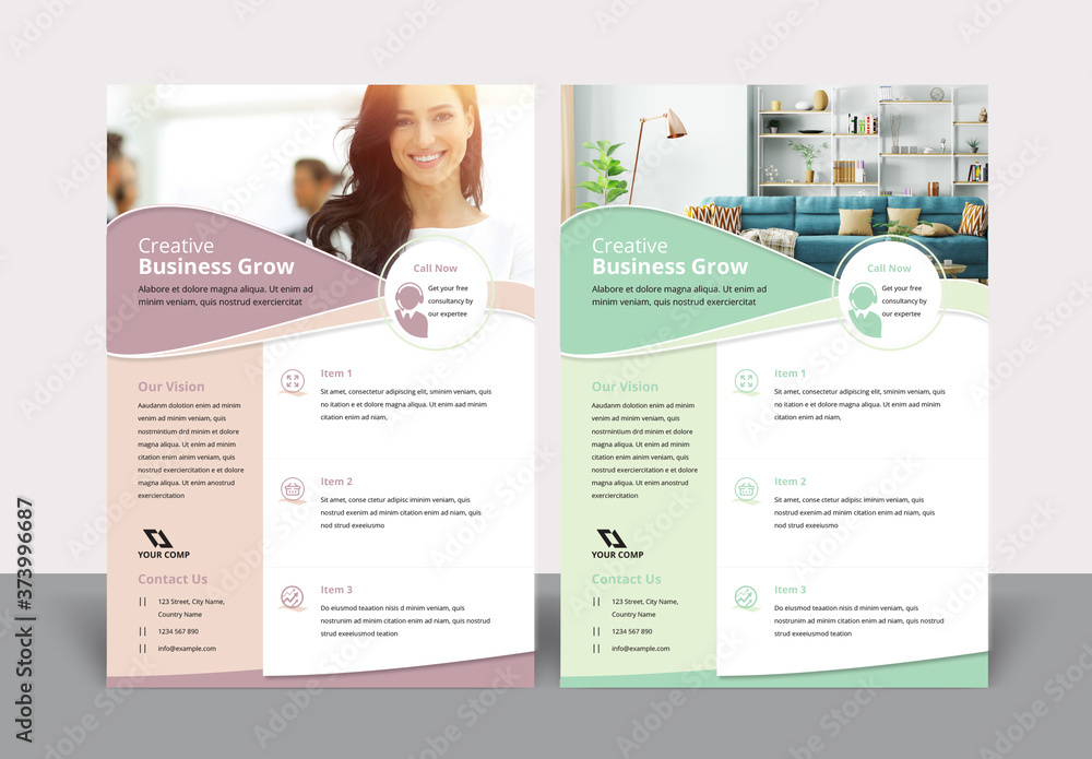 Flyer Layout with Wavy Element Header Stock Template | Adobe Stock