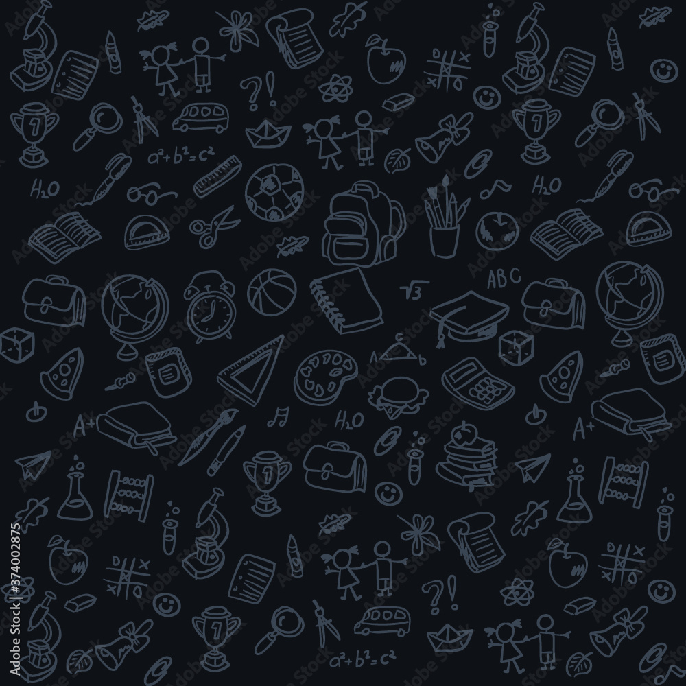 Set of Hand draw Literacy day Doodle backgrounds. Objects around ...