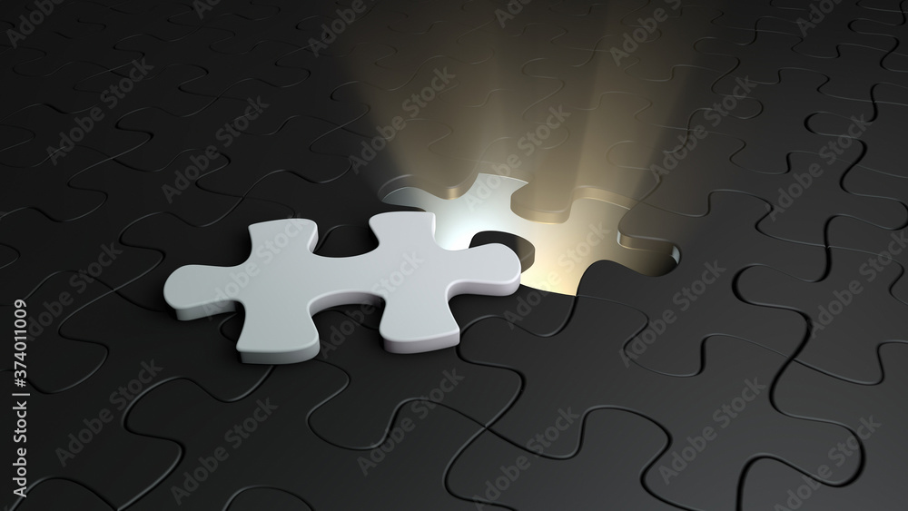 Last piece of puzzle - Jigsaw puzzle with one piece left to place ...