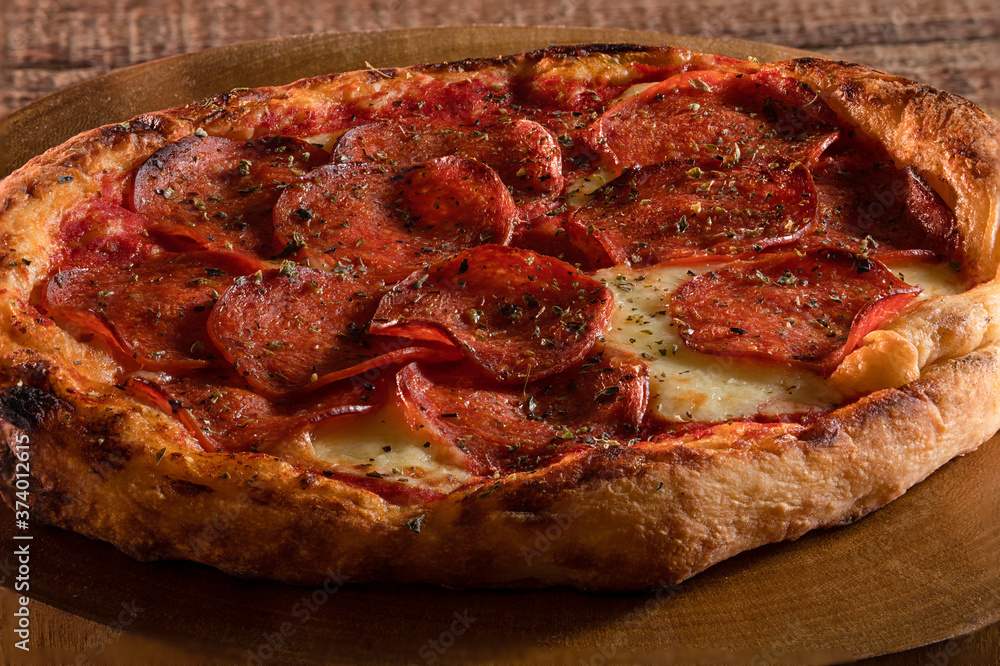 Brazilian pepperoni pizza, with mozzarella cheese, tomato sauce and ...