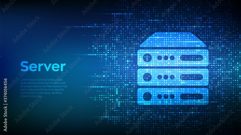 Server and data storage background. Computer server icon made with binary code. Server hosting ...