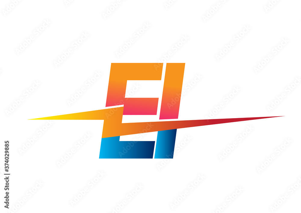 Letter EI logo with Lightning icon, letter combination Power Energy ...
