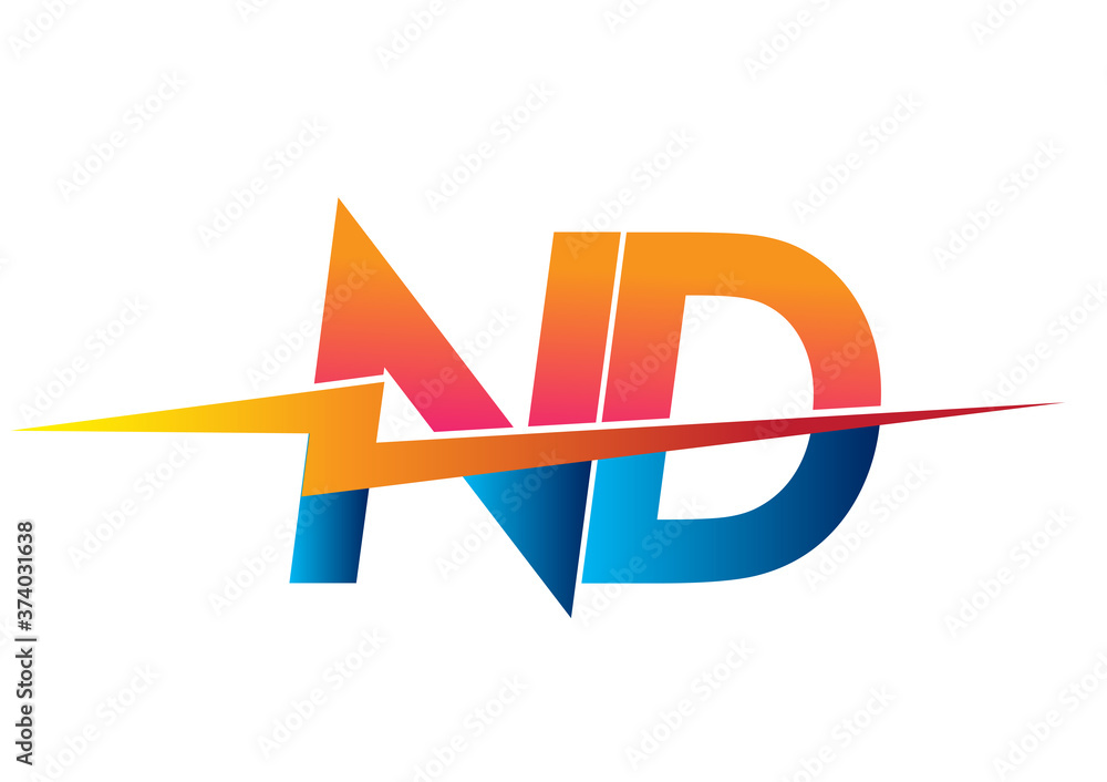 Letter ND logo with Lightning icon, letter combination Power Energy ...