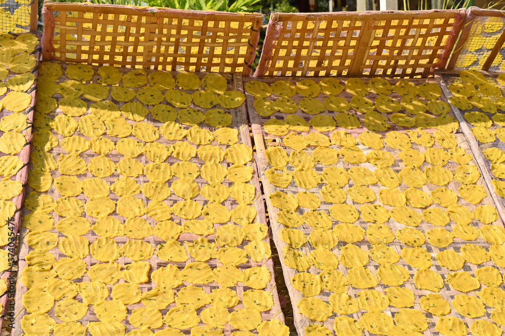 Drying crackers in the home industry making traditional Stock Photo ...