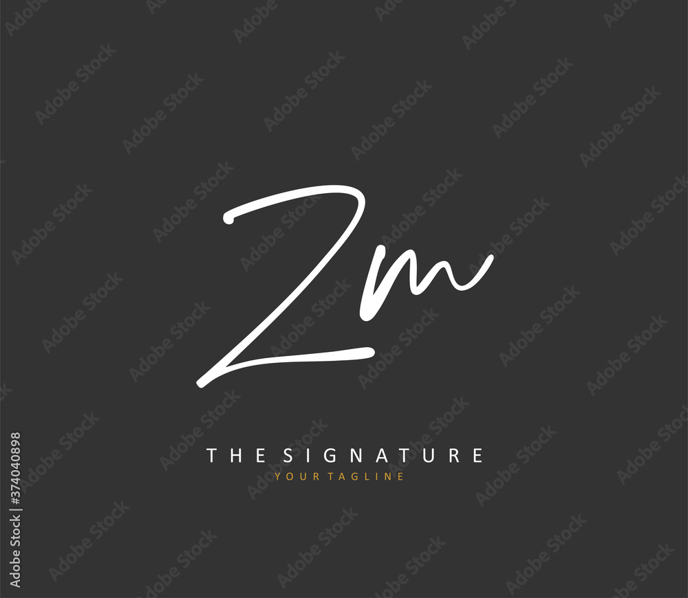 Z M ZM Initial letter handwriting and signature logo. A concept ...