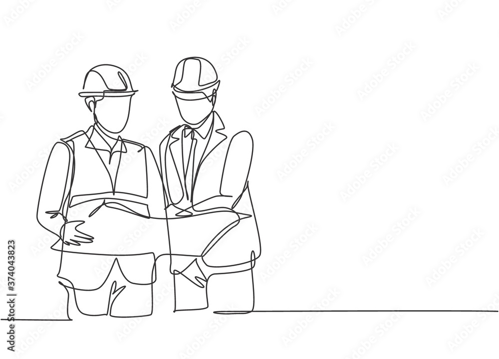 One single line drawing of young manager listening construction concept ...