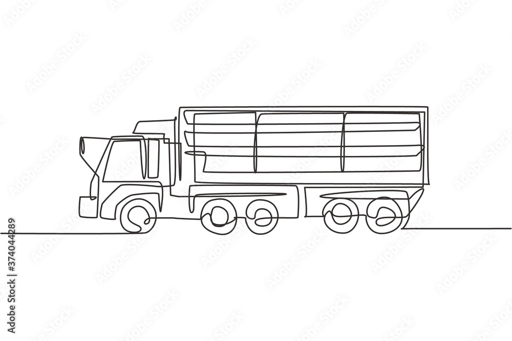 One single line drawing of long truck trailer vector illustration ...