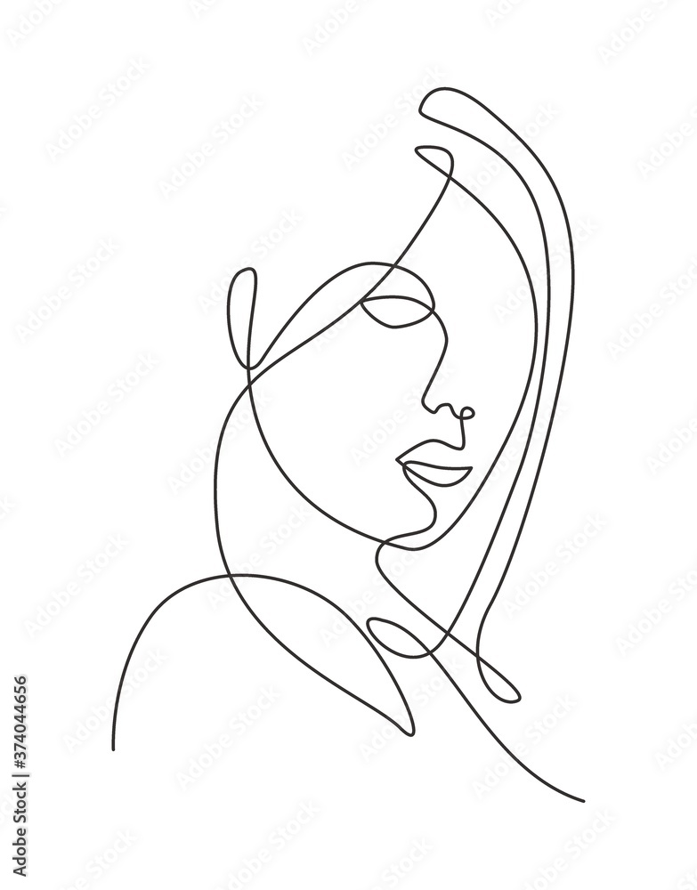 Vecteur Stock One Single Line Drawing Woman Beauty Abstract Face