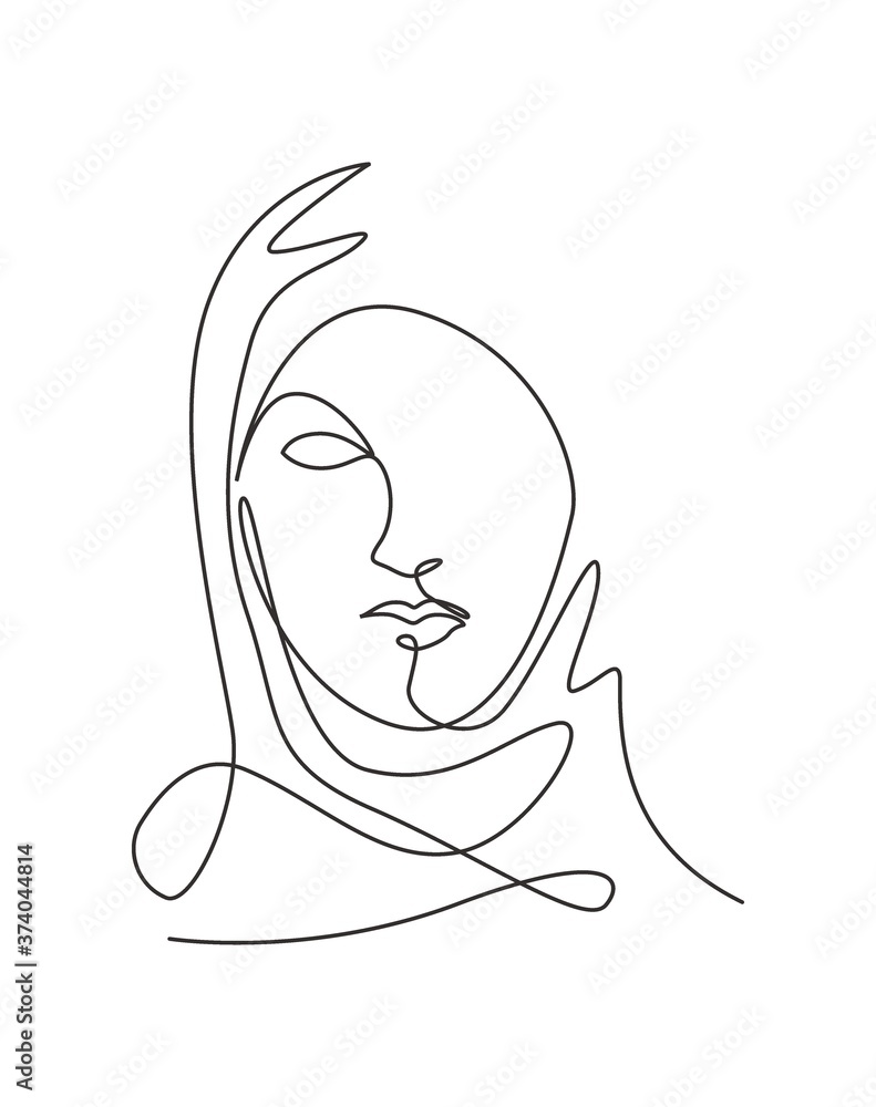 Single continuous line drawing beautiful aesthetic portrait woman ...