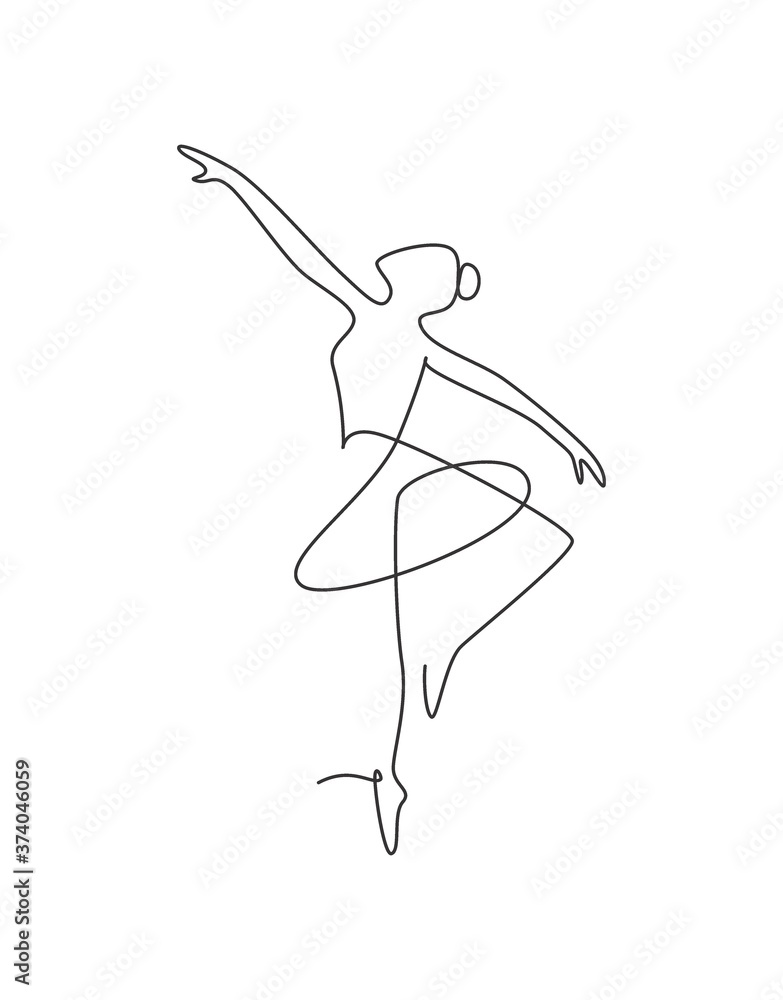 Single continuous line drawing ballerina in ballet motion dance style ...