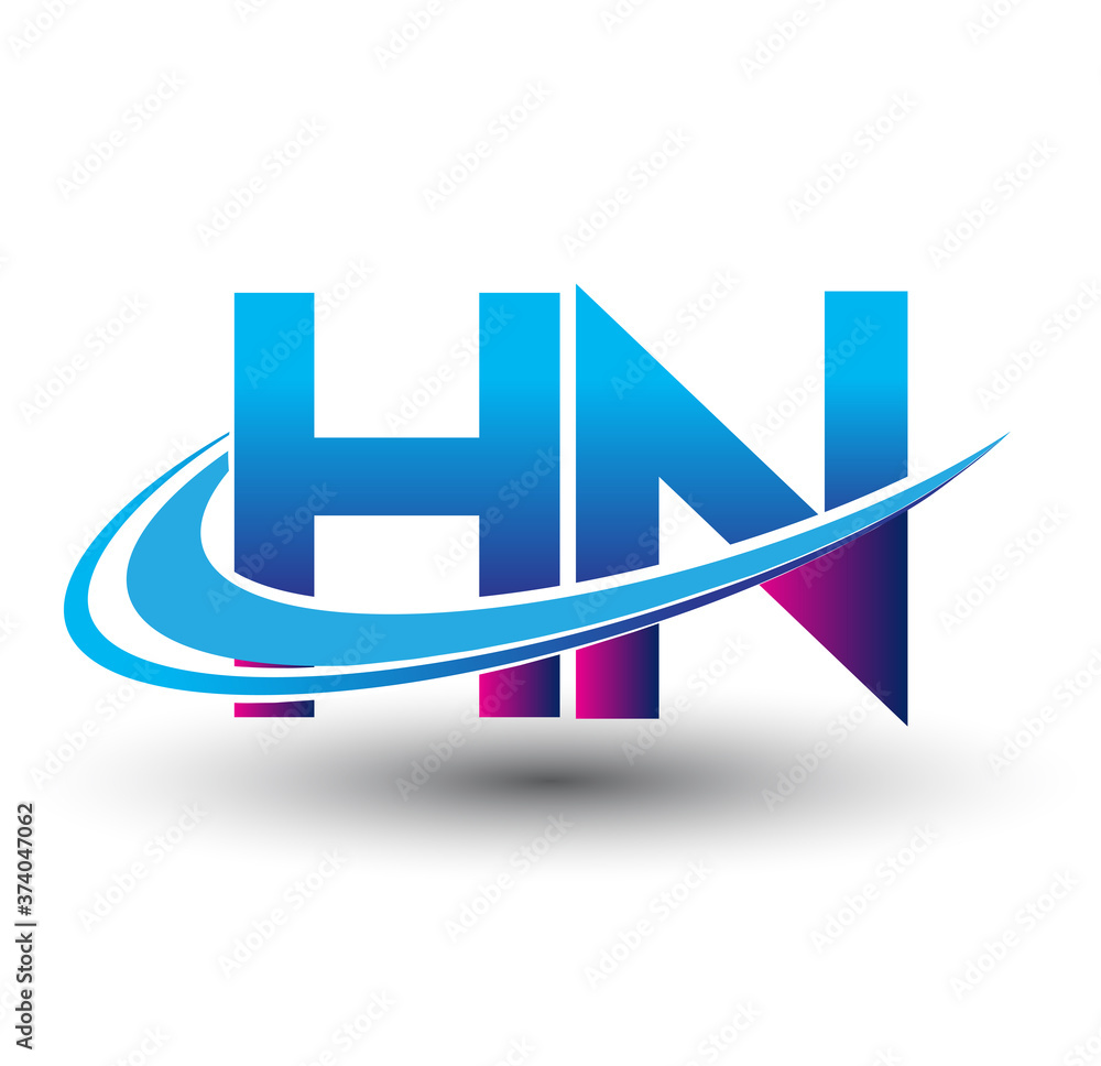 initial letter HN logotype company name colored blue and magenta swoosh ...