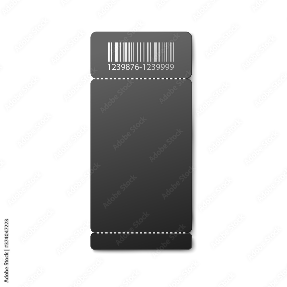 Black empty ticket mockup with barcode realistic vector illustration ...