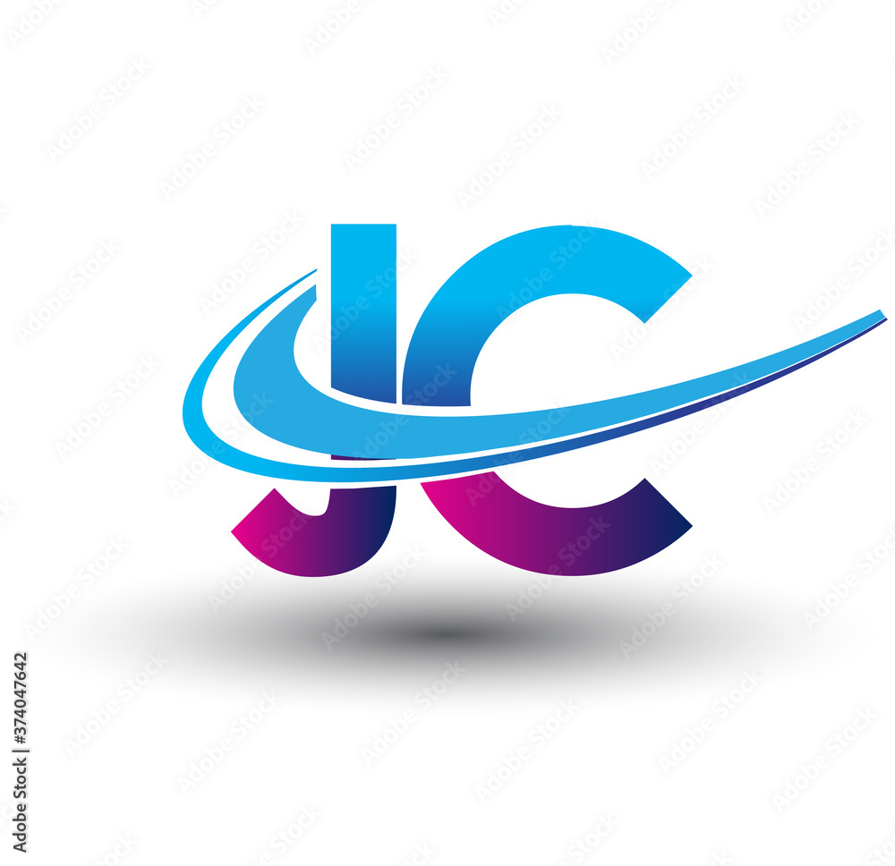 initial letter JC logotype company name colored blue and magenta swoosh ...
