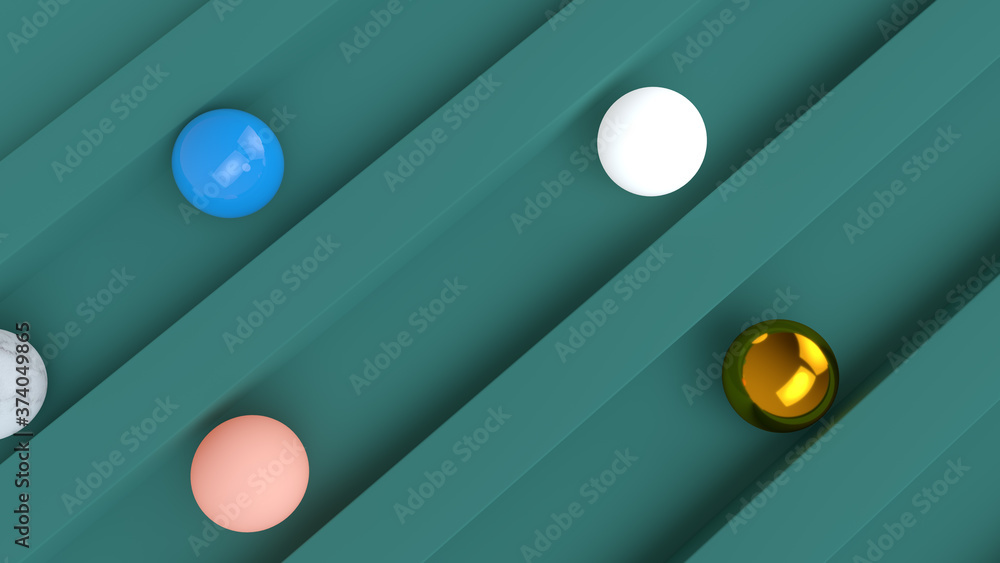 Abstract 3d rendering illustration with rolling balls . Minimalistic ...