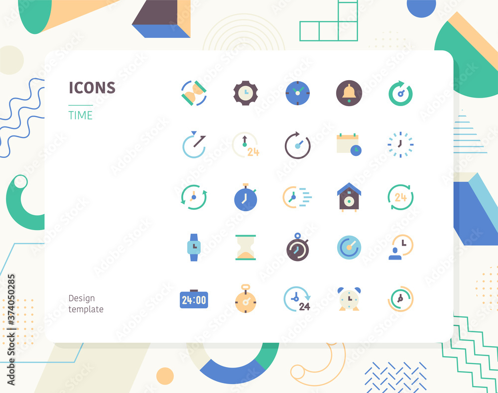Time color icon set design template. flat design style minimal vector ...