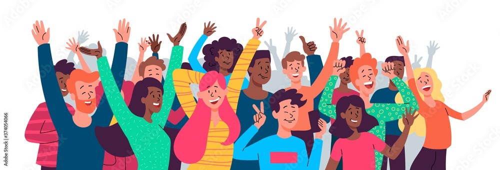 Crowd of happy diverse multiethnic celebrating people, poster or banner ...