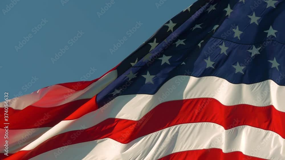 SLOW MOTION: American flag waving proudly in the wind, representing ...