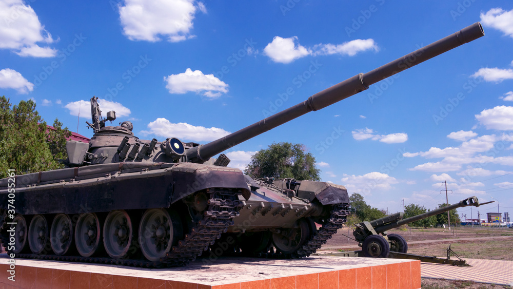 Russian main battle tank on the background of clouds Stock Photo ...