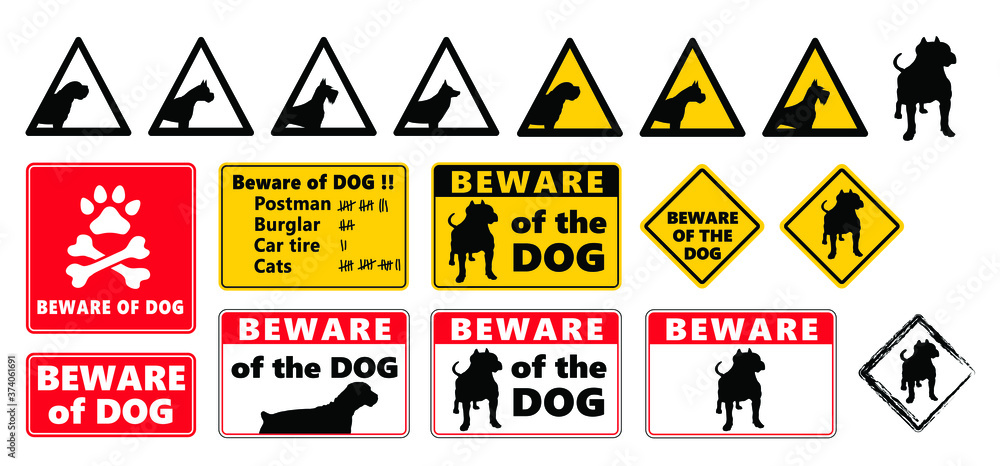 Danger, warning. Slogan beware of the dog, beware of the cat sign ...