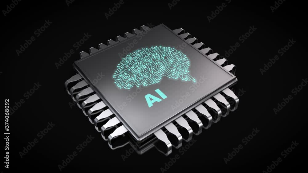 3D animation of the chip. On the surface of the processor is a blue ...